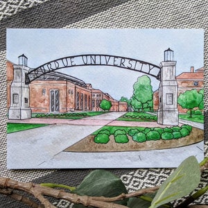 Purdue University Arch Hand Painted Watercolor Artwork Giclee Print ...