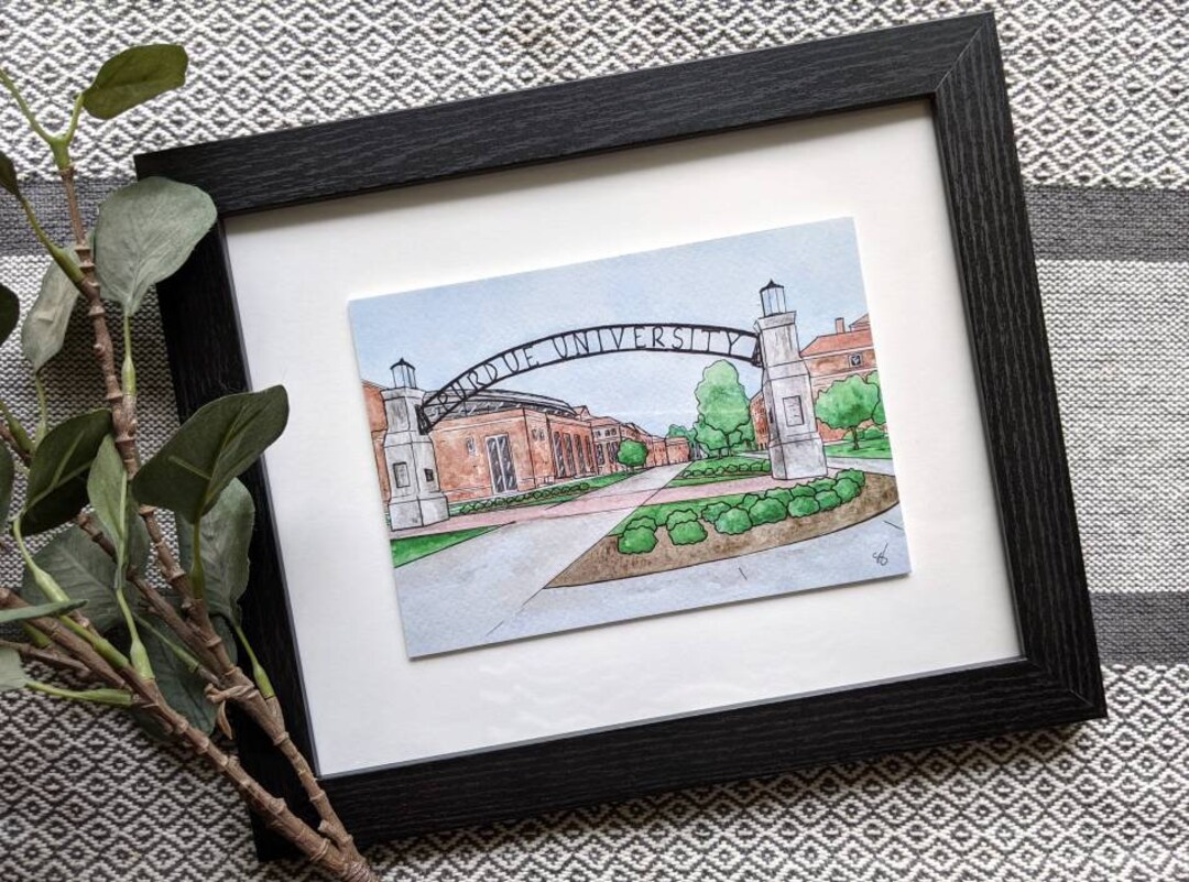Purdue University Arch Hand Painted Watercolor Artwork Giclee Print ...