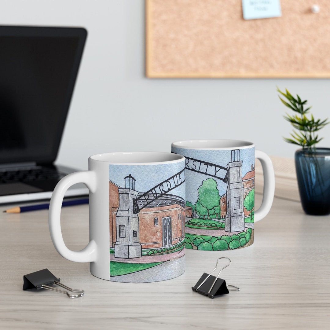 Purdue Ceramic Mug 11oz - University Arch Hand Painted Artwork Print ...