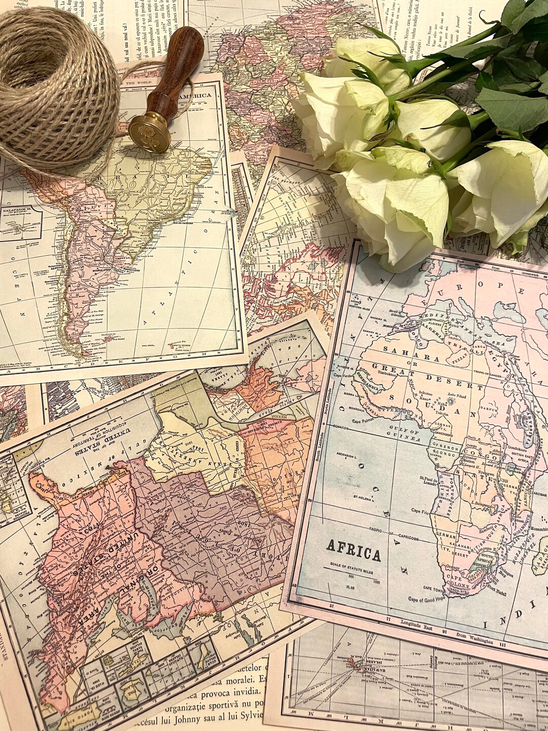 Vintage Look-alike Map Paper, Old Maps, Journal Supplies, Scrapbooking ...