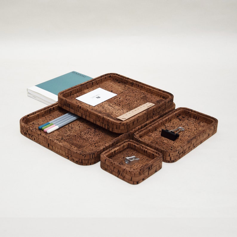 Natural Cork Office Tray Set, Stackable Desk Organizer - Etsy