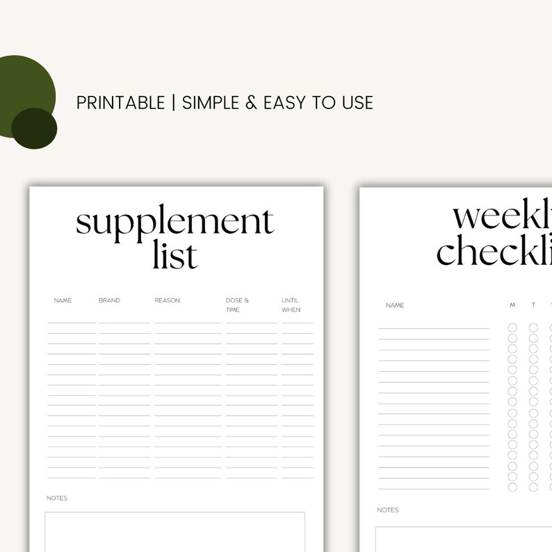 Supplement Tracker Bundle - 4 Templates | Printable & Digital - Etsy