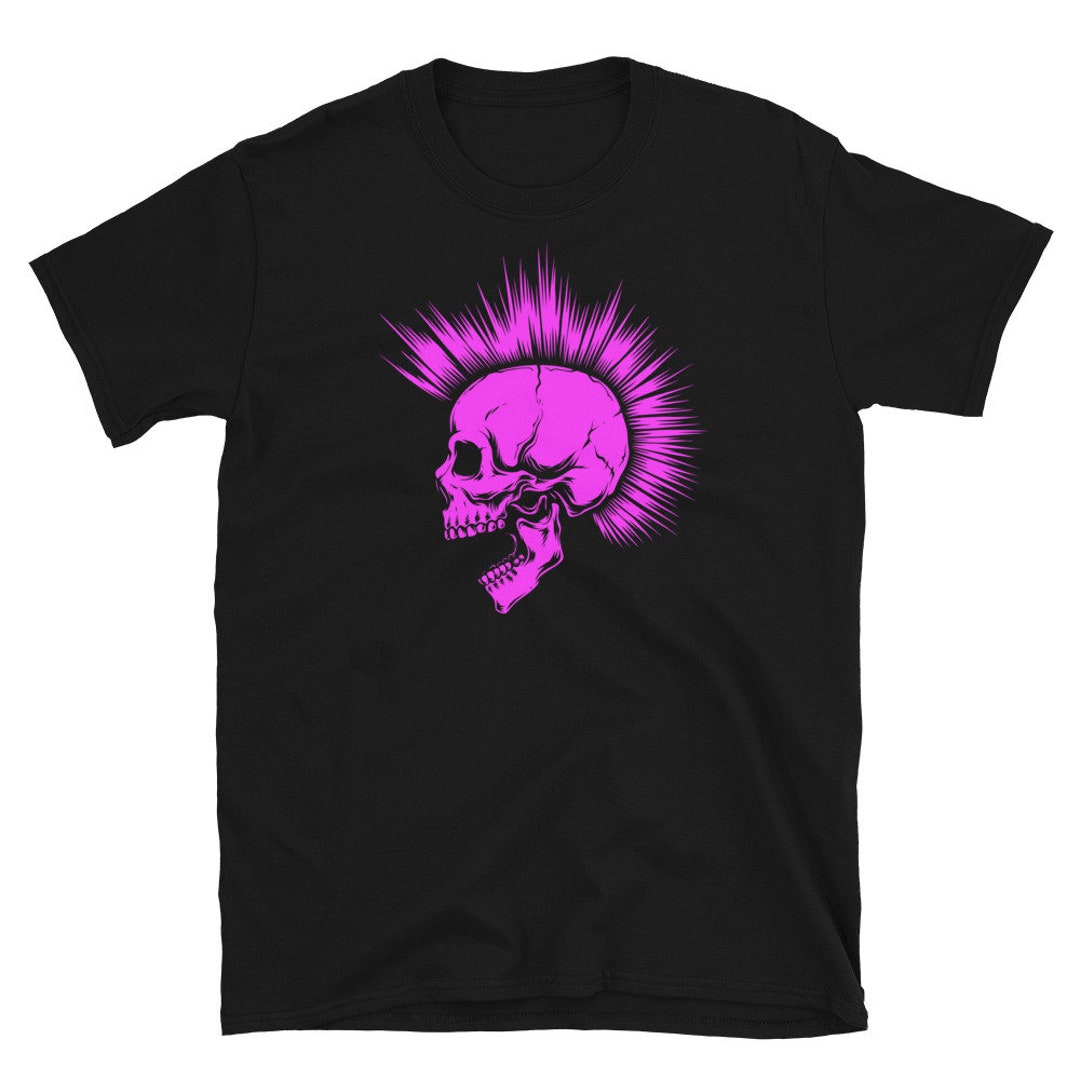 Punk Skull Shirt, Punk Rock Tshirt, Skull With Mohawk, Pink Skull ...
