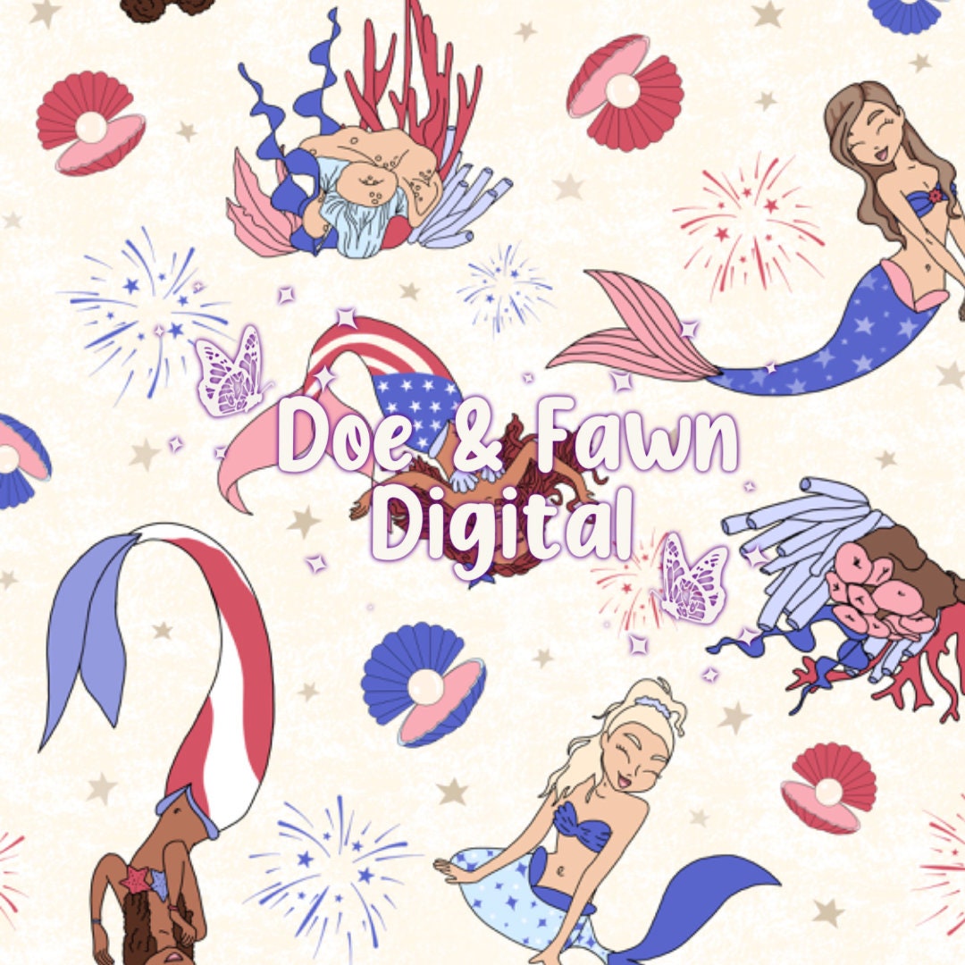 USA Patriotic Mermaids Seamless File 4th of July Mermaid Digital Paper ...