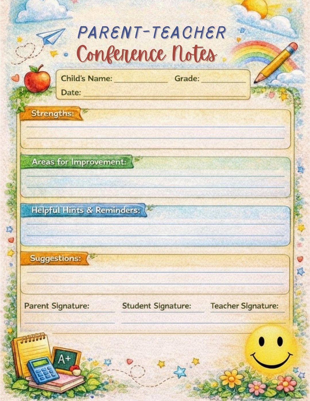 Parent-teacher Conference Notes & Homework Planner (printable) - Etsy UK