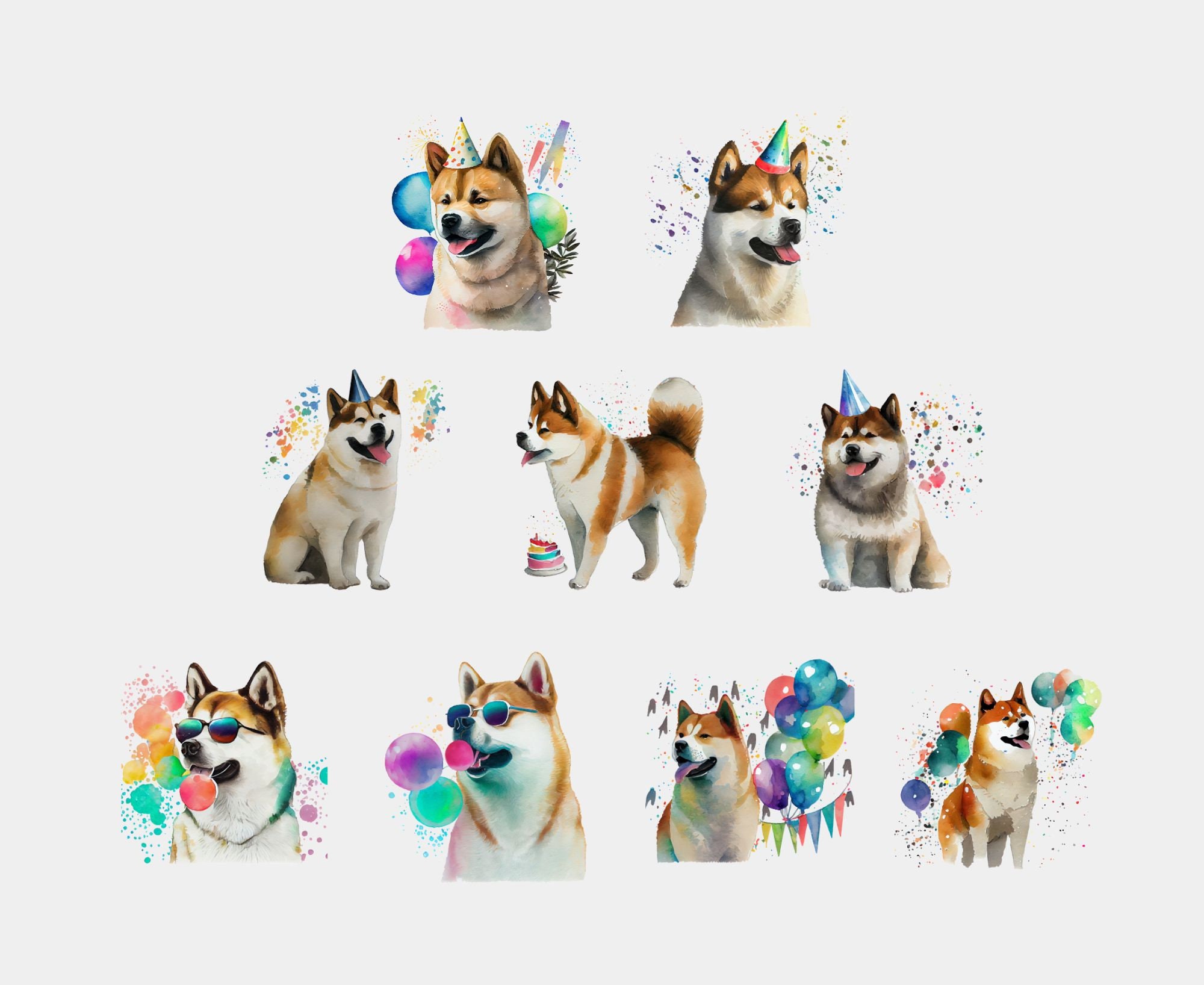 Akita Inu Dog Birthday Party Watercolor Clipart, Transparent Pngs ...