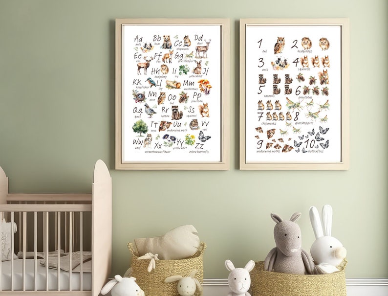 ABC and Numbers Nursery Poster Set With Forest Animals for Montessori ...