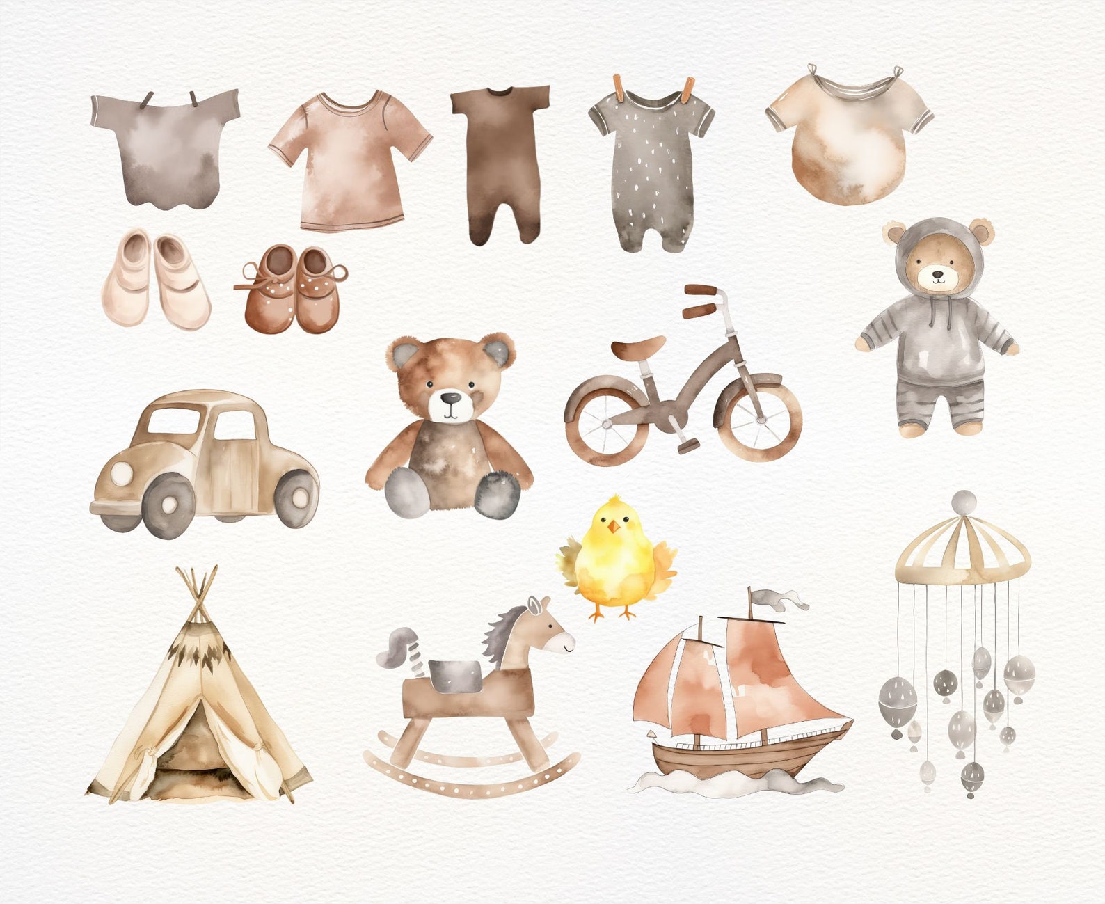 Boho Nursery Watercolor Clipart With Transparent Background, Baby ...