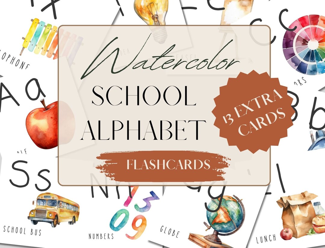 School Theme ABC Flashcards, Educational Game, Montessori Learning ...
