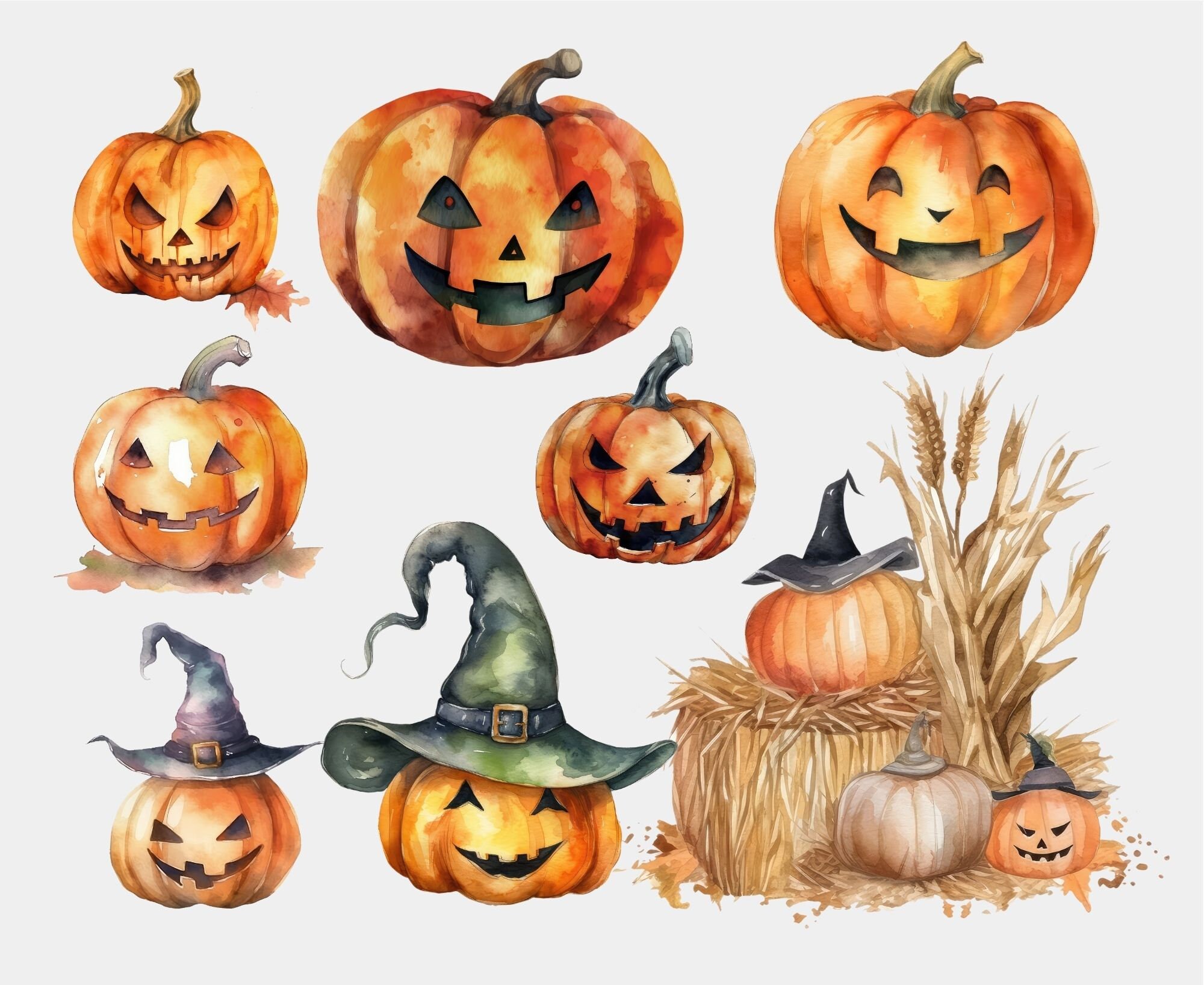 Ultimate Halloween Watercolor Clipart Bundle, 62 Transparent Pngs ...