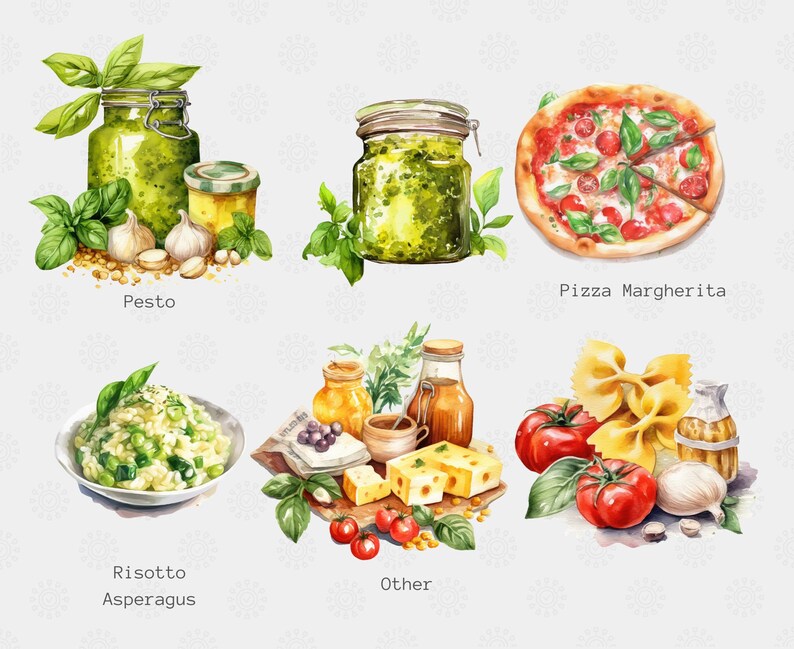 Italian Food Watercolor Clipart: 25 PNG Illustrations (digital Download ...