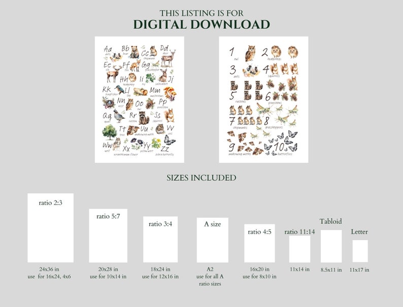 ABC and Numbers Nursery Poster Set With Forest Animals for Montessori ...
