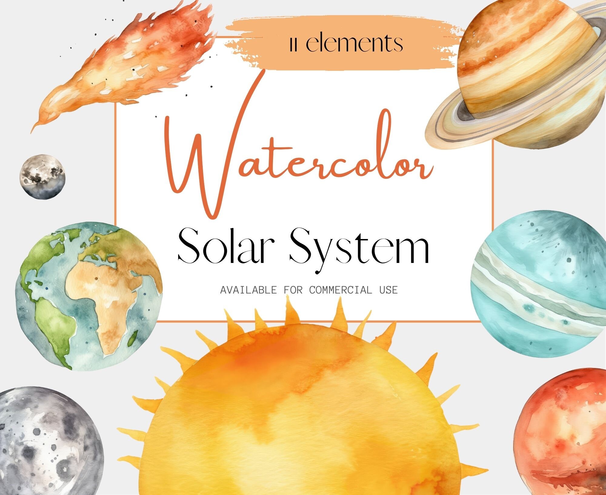 Educational Solar System Watercolor Clipart, 11 Transparent PNG Images ...