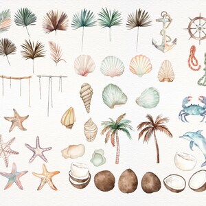 Summer Beach Watercolor Clipart With Transparent Background, 108 Pngs ...
