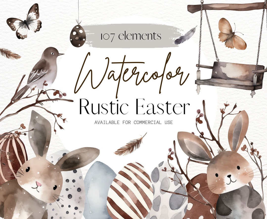 Rustic Easter Watercolor Clipart With Transparent Background, 107 Png ...
