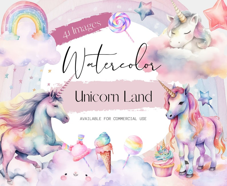 Unicorn Land Watercolor Clipart, 41 Transparent PNG Images, Clipart for ...