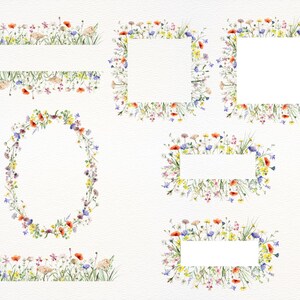 Meadow Flowers Frames and Compositions Watercolor Clipart With ...