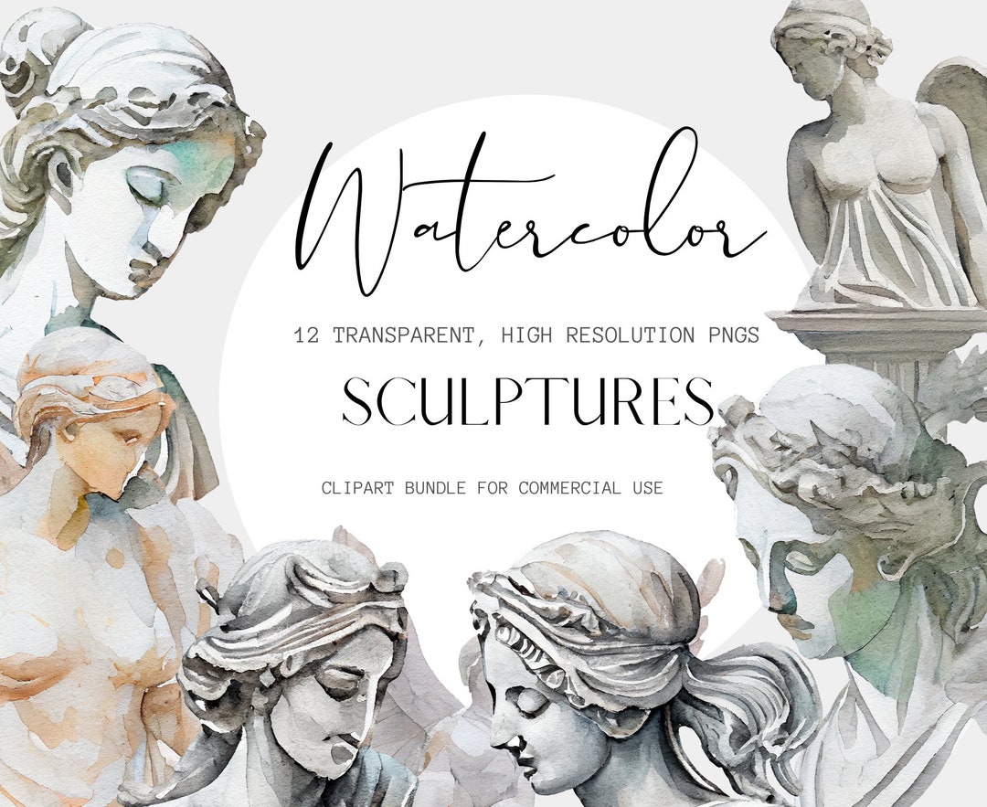 Greek Women Sculptures Watercolor Clipart With Transparent Background ...