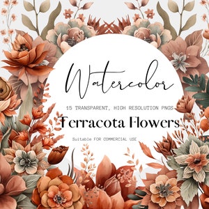 Terracota Flowers PNG, Watercolor Clipart, Instant Download, Digital ...