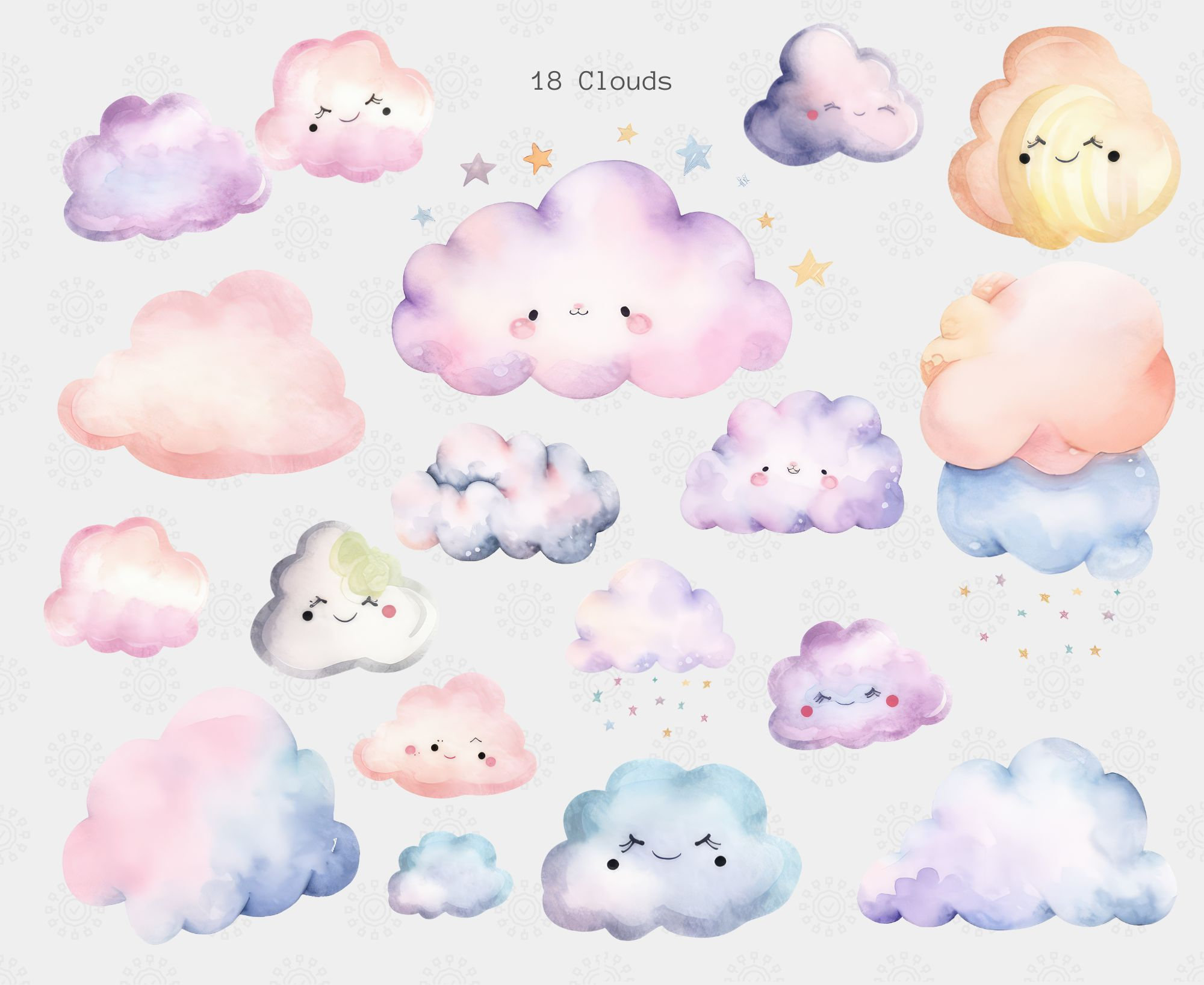 Pastel Clouds Watercolor Clipart, 18 Transparent PNG Images, Dreamy ...