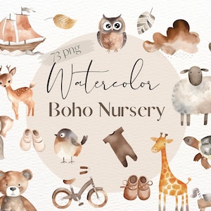 Boho Nursery Watercolor Clipart With Transparent Background, Baby ...