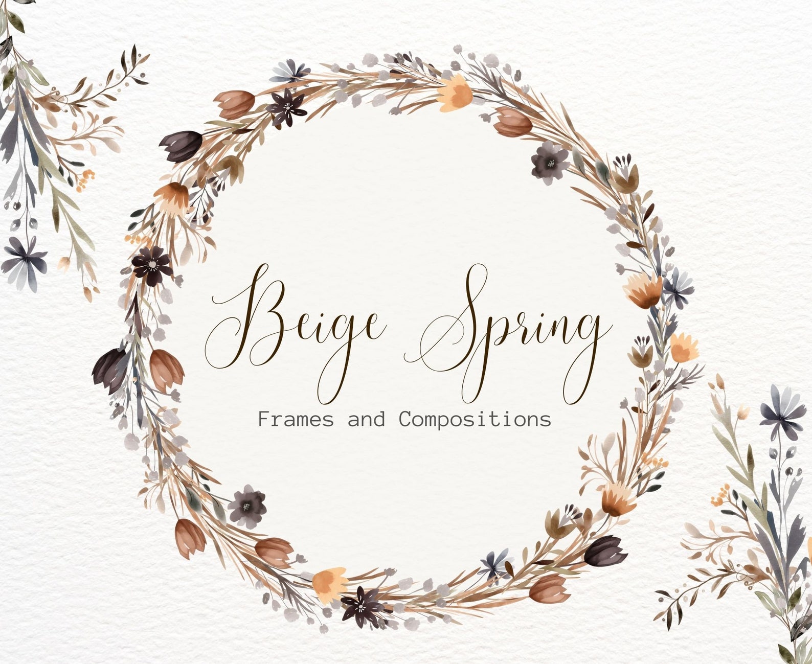 Rustic Spring Flowers Frames and Compositions Watercolor Clipart With ...