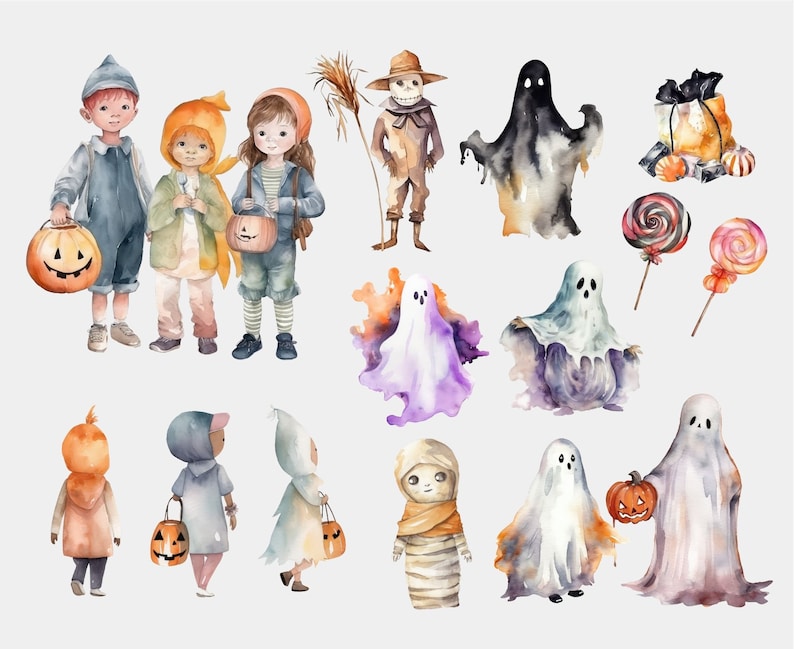 Ultimate Halloween Watercolor Clipart Bundle, 62 Transparent Pngs ...