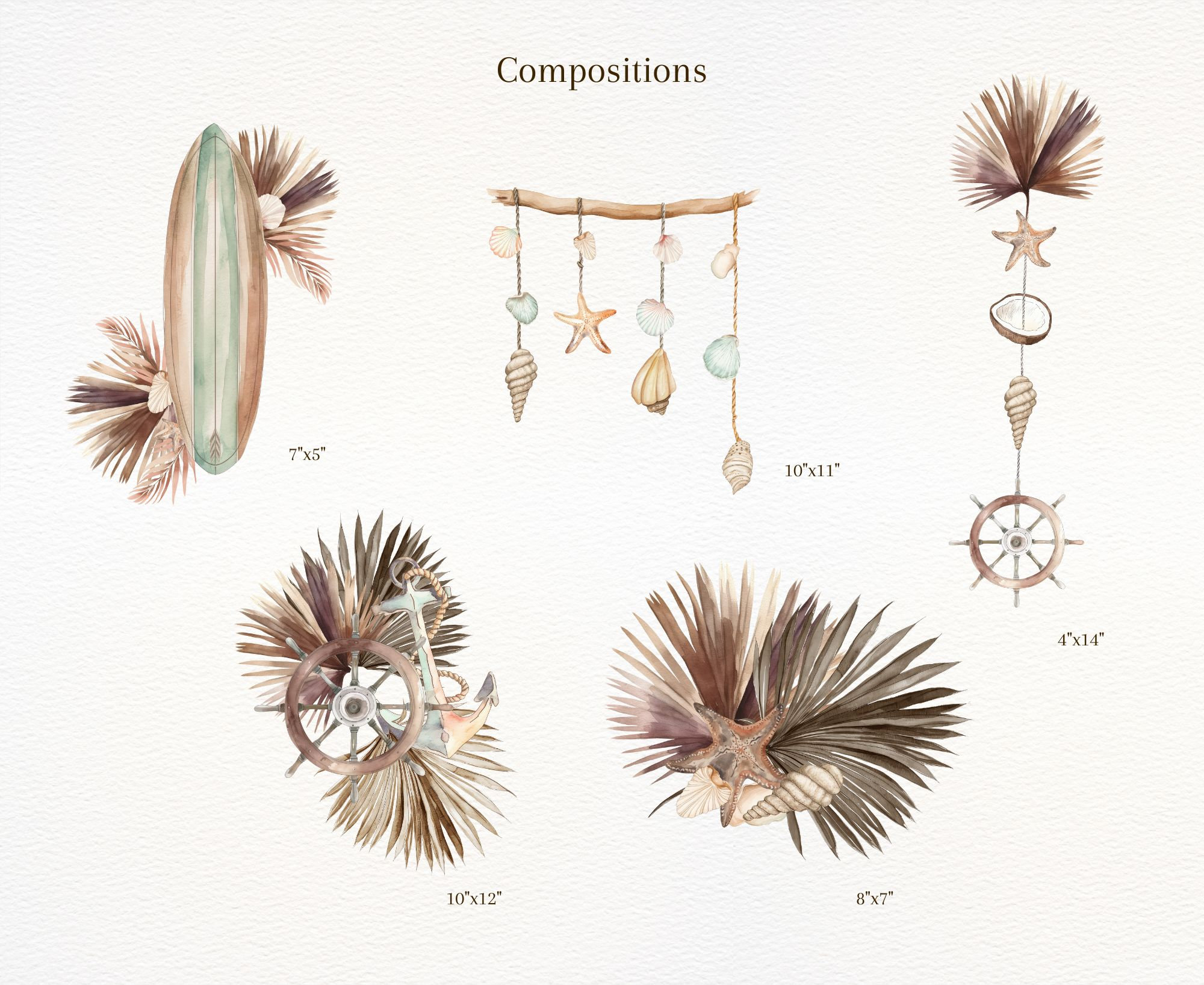 Summer Beach Watercolor Clipart With Transparent Background, 108 Pngs ...