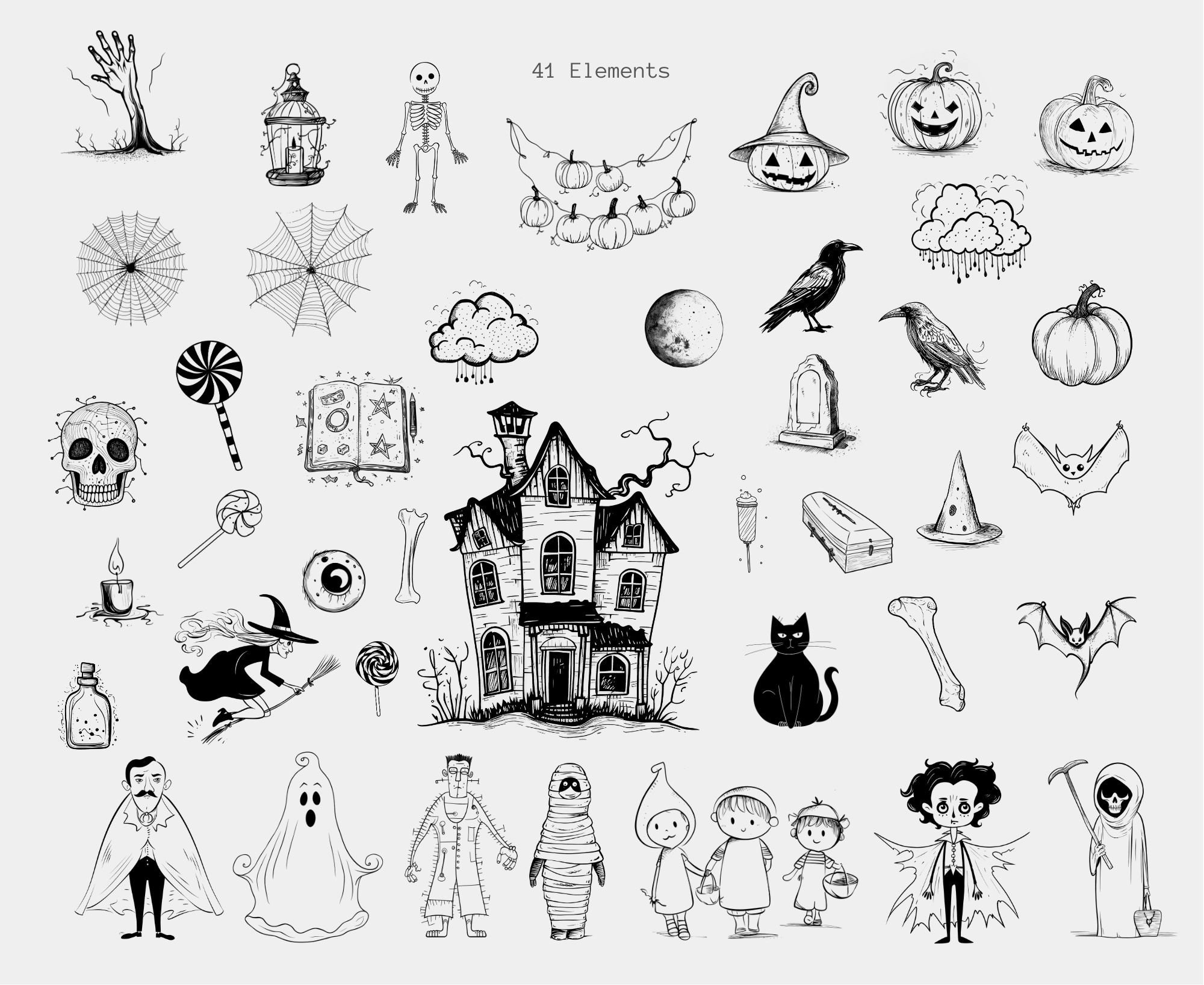 Halloween Doodle Clipart Bundle: 41 Transparent PNG Illustrations ...