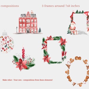 Watercolor Christmas Clipart: Holiday Elements, Frames (digital ...