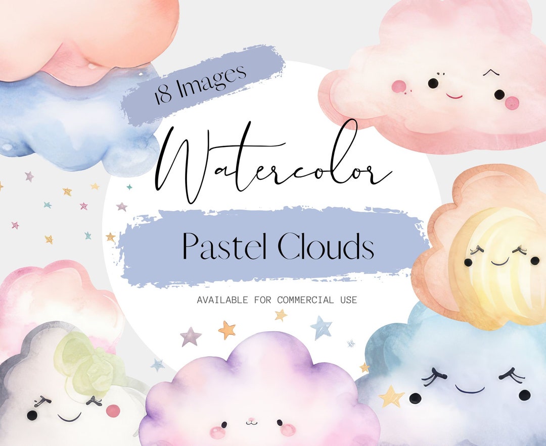 Pastel Clouds Watercolor Clipart, 18 Transparent PNG Images, Dreamy ...