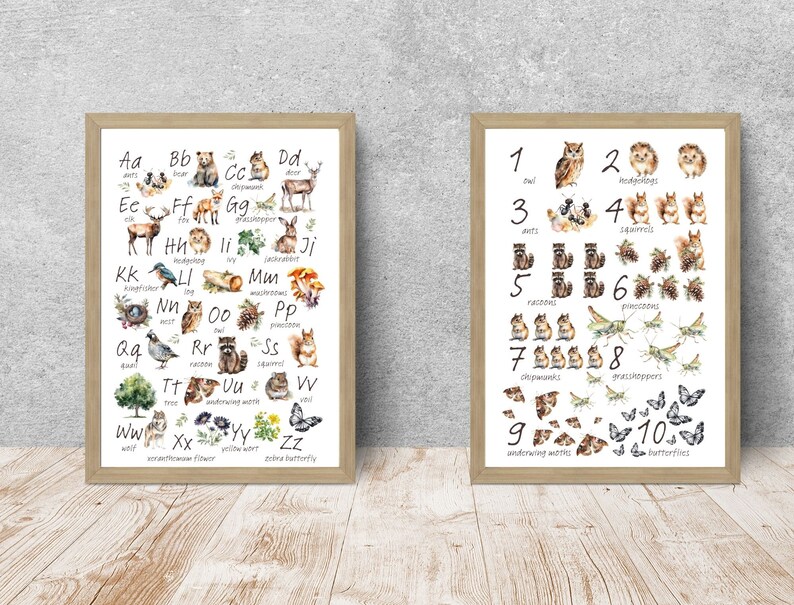 ABC and Numbers Nursery Poster Set With Forest Animals for Montessori ...