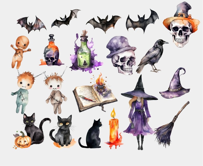 Ultimate Halloween Watercolor Clipart Bundle, 62 Transparent Pngs ...