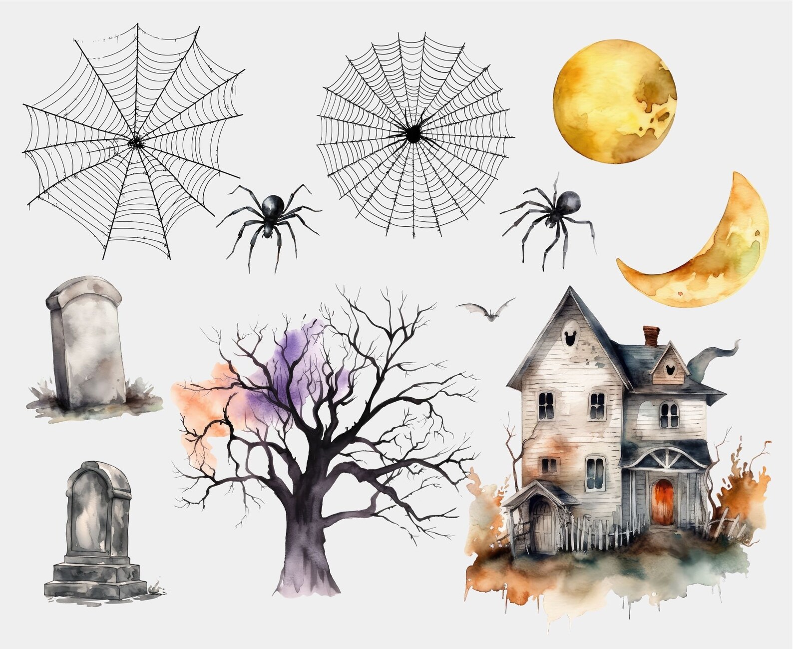 Ultimate Halloween Watercolor Clipart Bundle, 62 Transparent Pngs ...