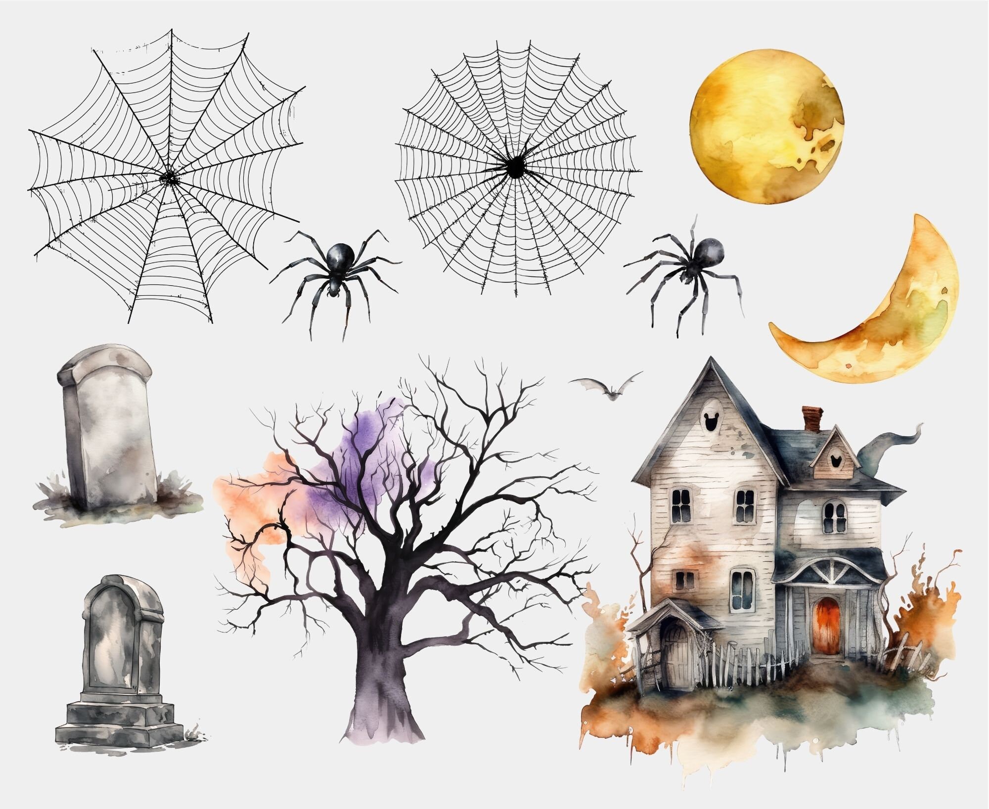 Ultimate Halloween Watercolor Clipart Bundle, 62 Transparent Pngs ...