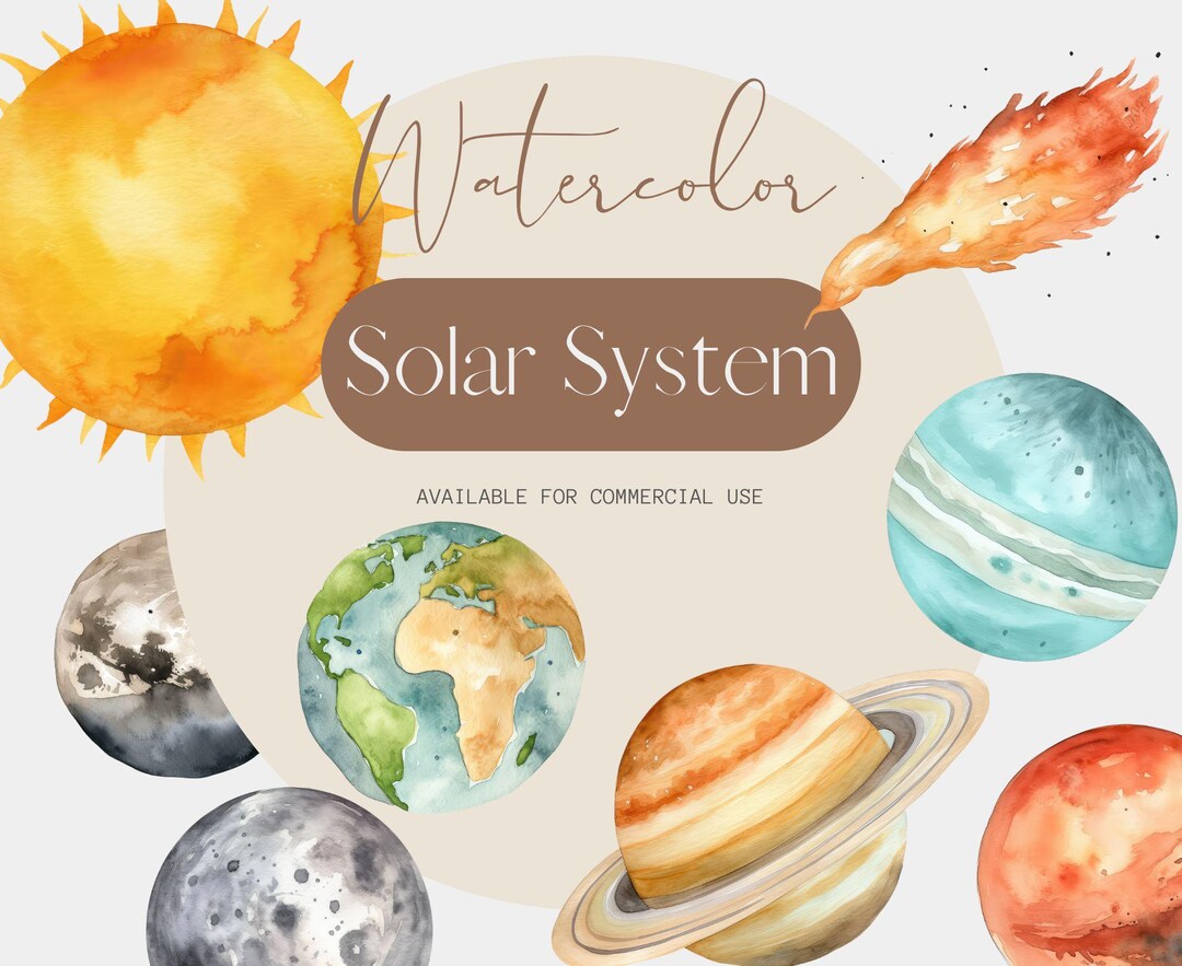 Watercolor Solar System Clipart: 11 PNG Images for Commercial Use ...