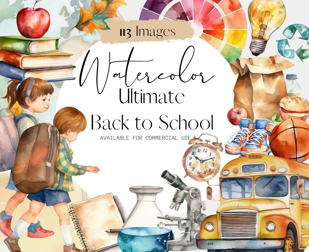 Watercolor Back to School Clipart: 113 PNG Images (digital Download) - Etsy