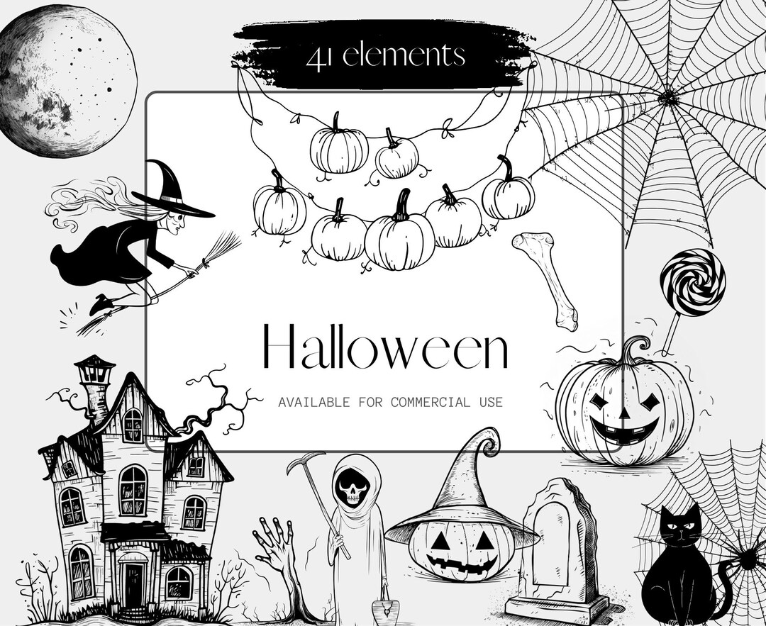 Halloween Doodle Clipart Bundle: 41 Transparent PNG Illustrations ...