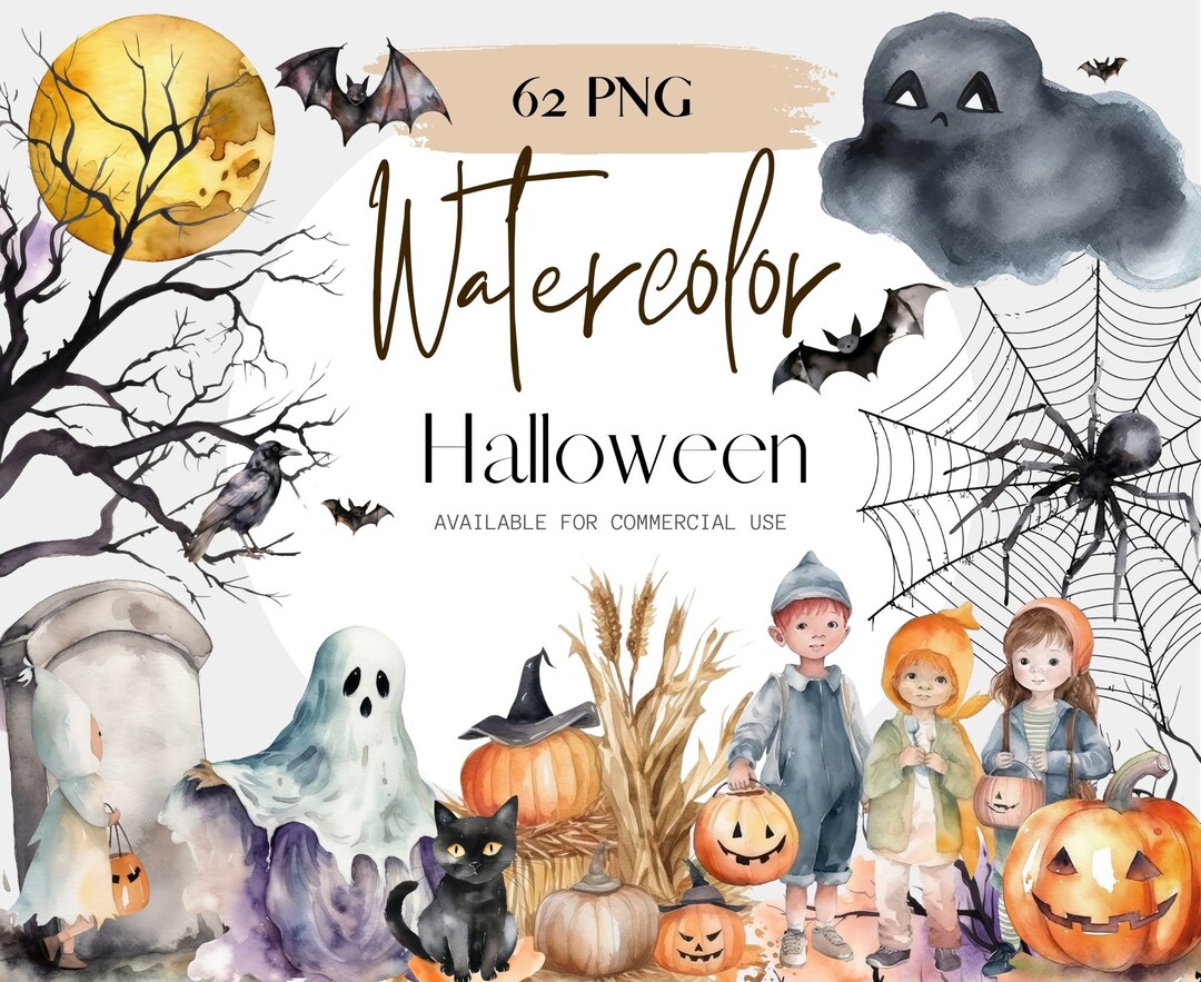 Ultimate Halloween Watercolor Clipart Bundle, 62 Transparent Pngs ...