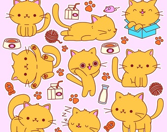 Cat Cute Digital Clipart Black/ Commercial Use OK / Kitten | Etsy