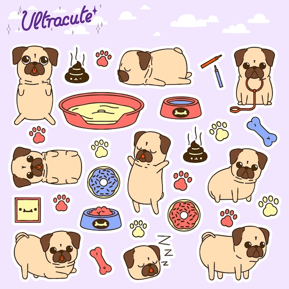 Cute Dog Pug Digital Clipart / Commercial Use OK / Puppy | Etsy