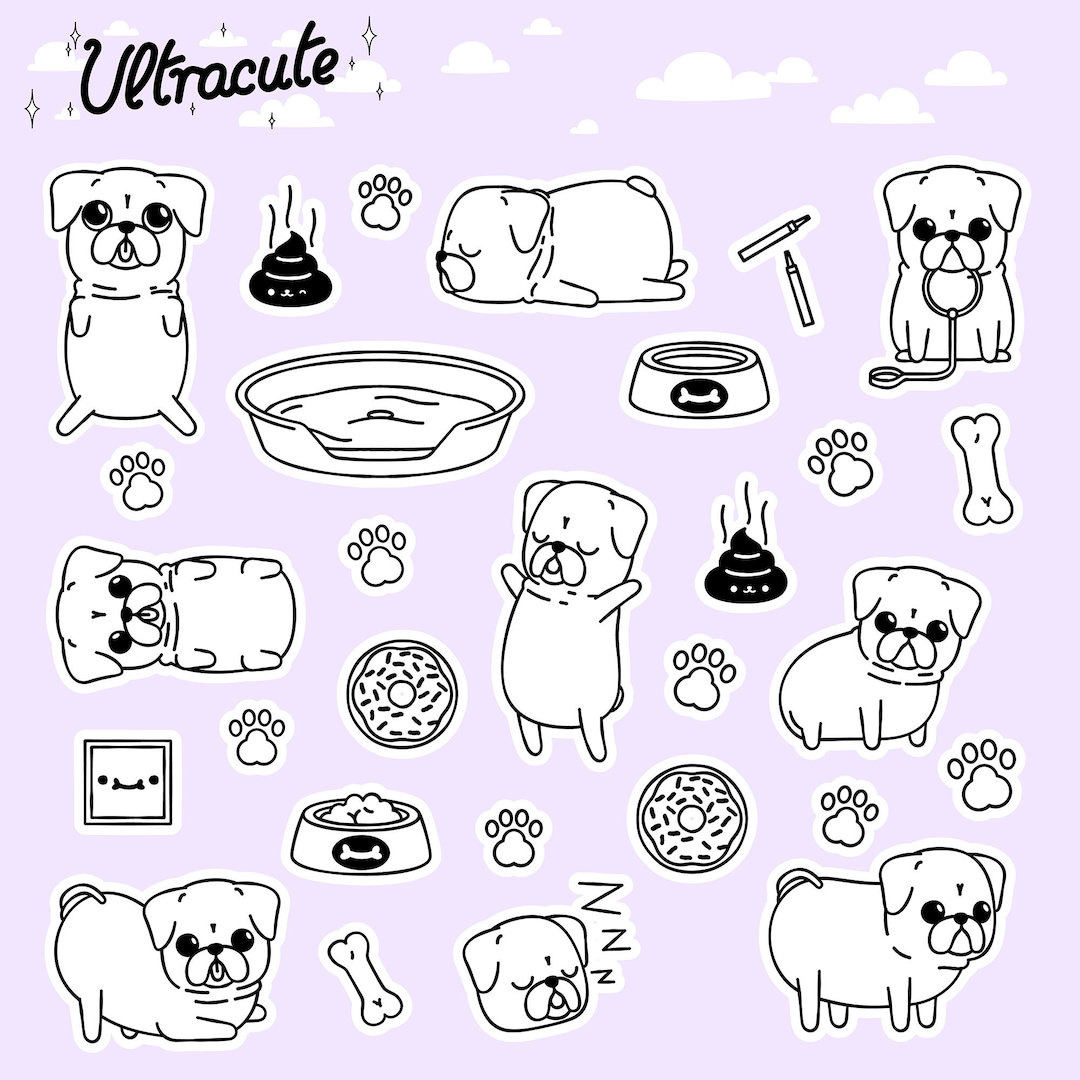Cute Dog Pug Digital Stamps / Commercial Use OK / Puppy Graphics, Doggy ...