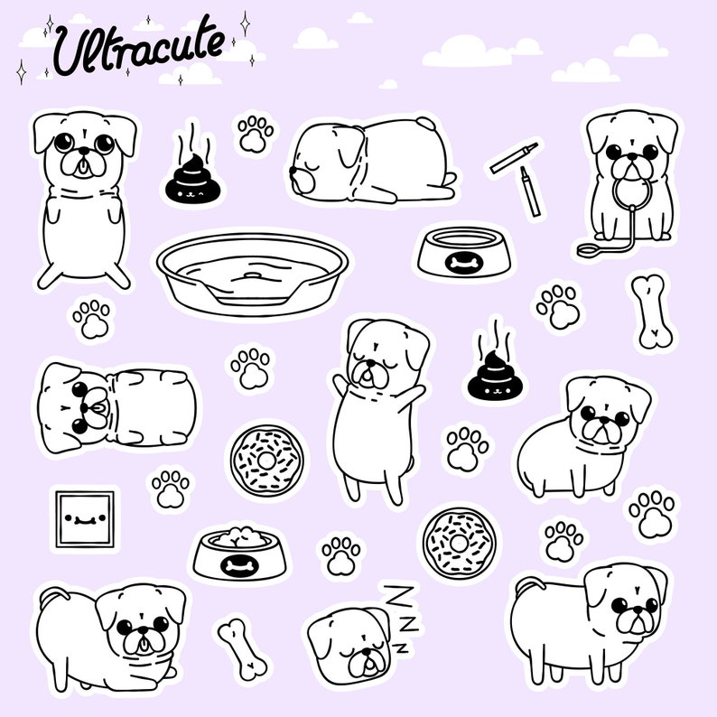Cute Dog Pug Digital Stamps / Commercial Use OK / Puppy Graphics, Doggy ...