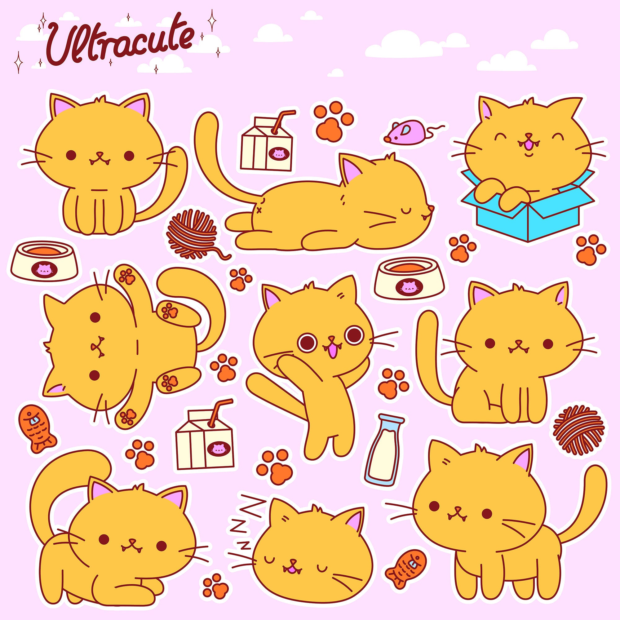 Cat Cute Digital Clipart, Yellow / Commercial Use OK / Kitten Graphics ...