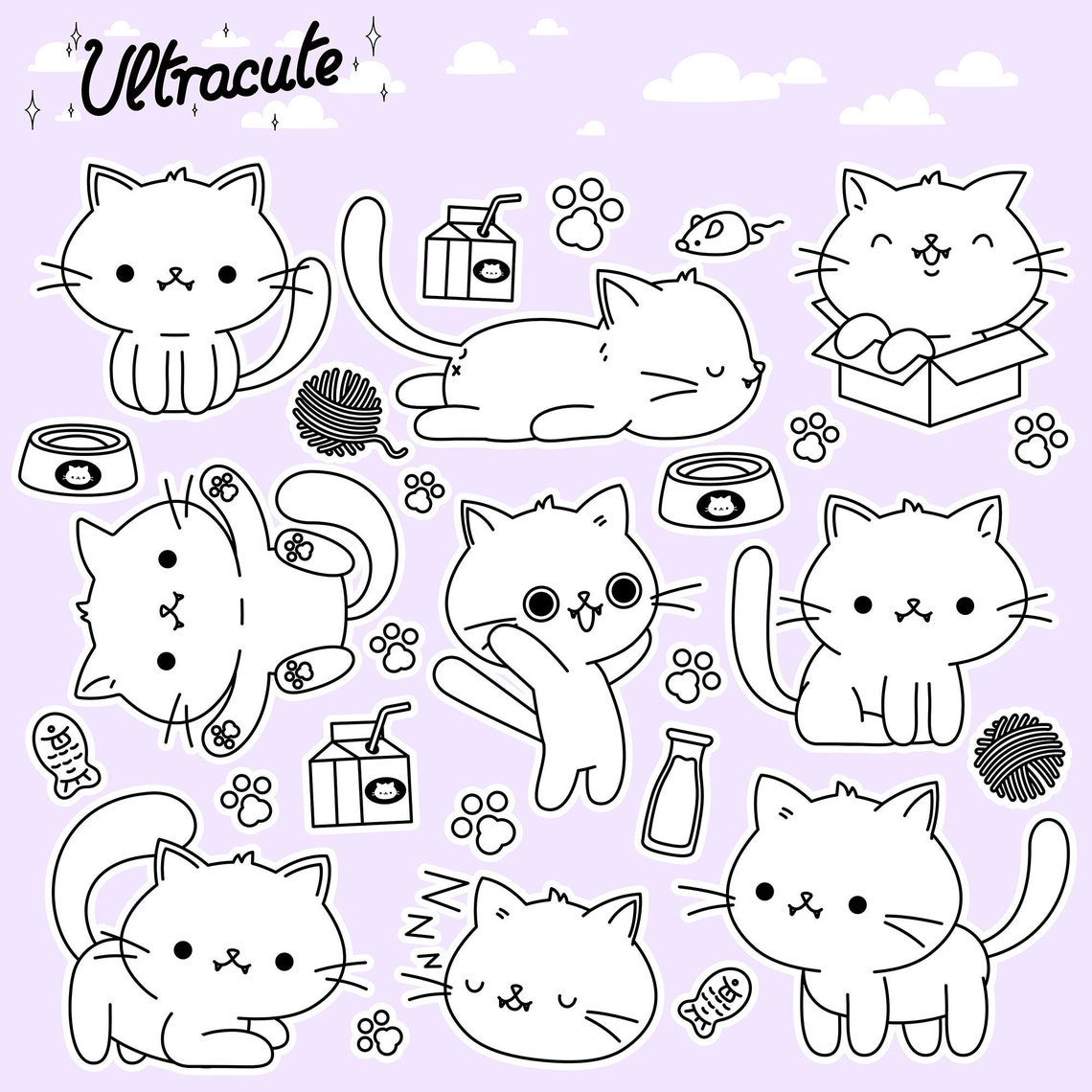 Cat Cute Digital Stamps / Commercial Use OK / Kitten Graphics, Cats ...