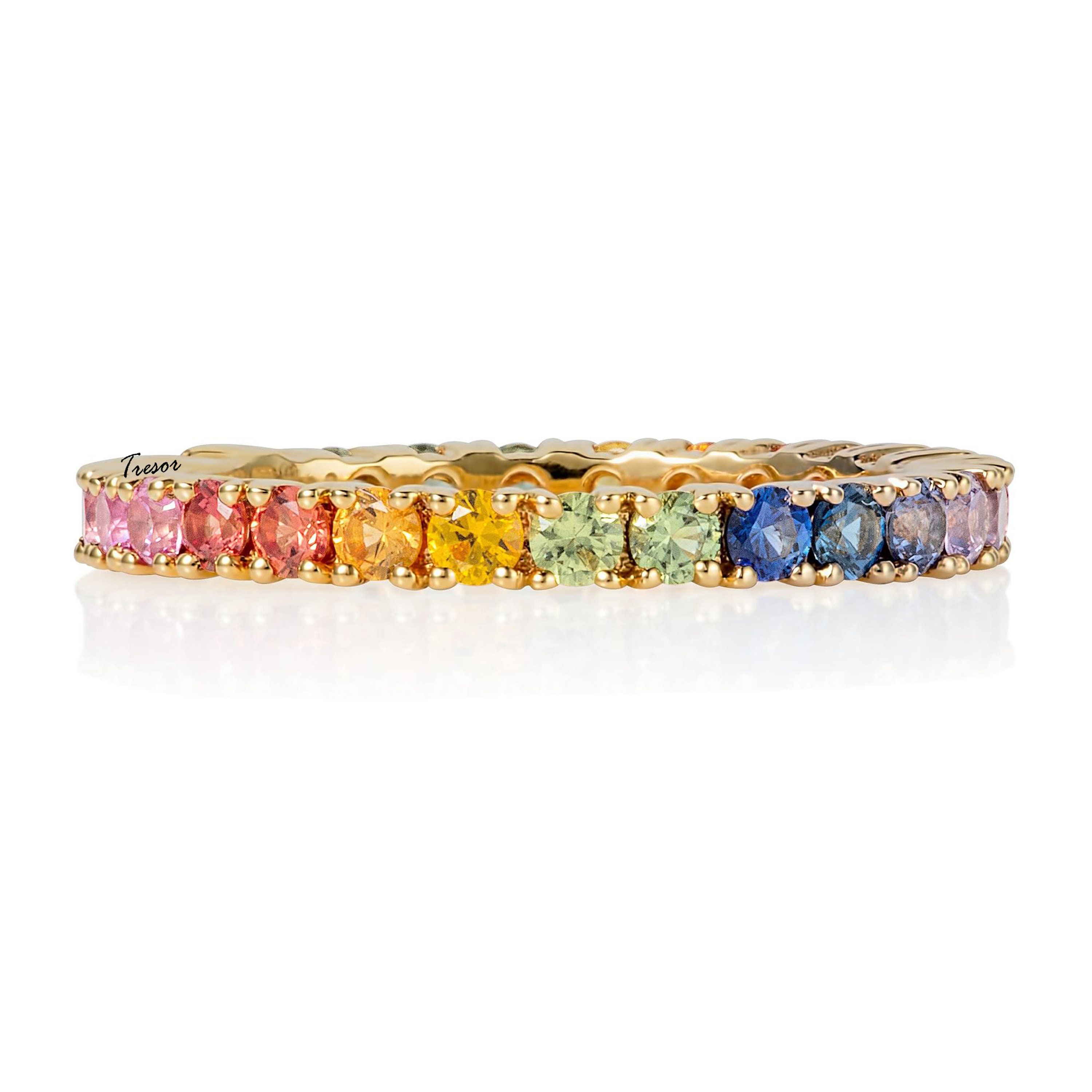 Multi Sapphire Wedding Band, Rainbow Gemstone Thumb Band, Full Eternity ...