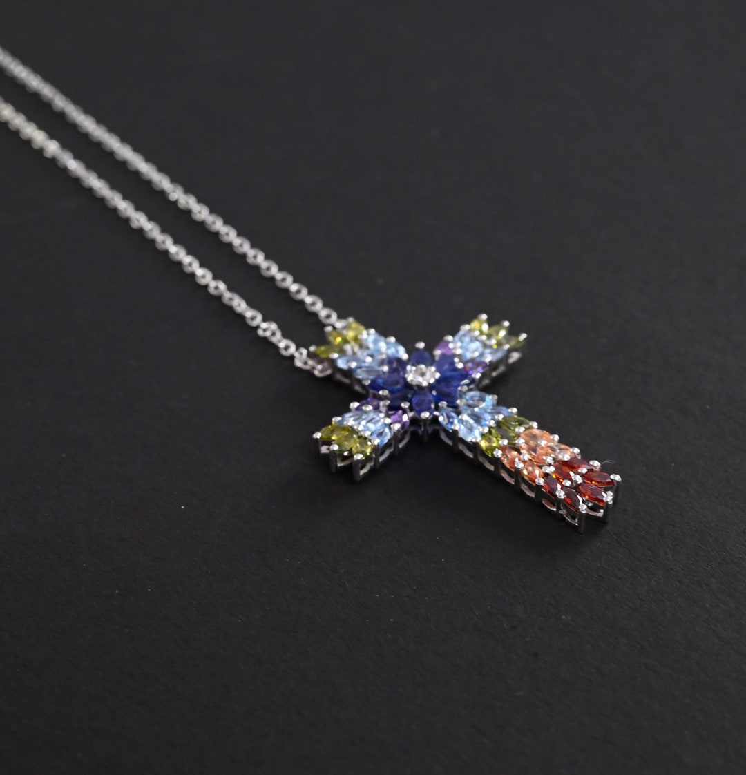 Beautiful Multi Gemstone Cross Pendant, Handmade Holy Cross Pendant ...