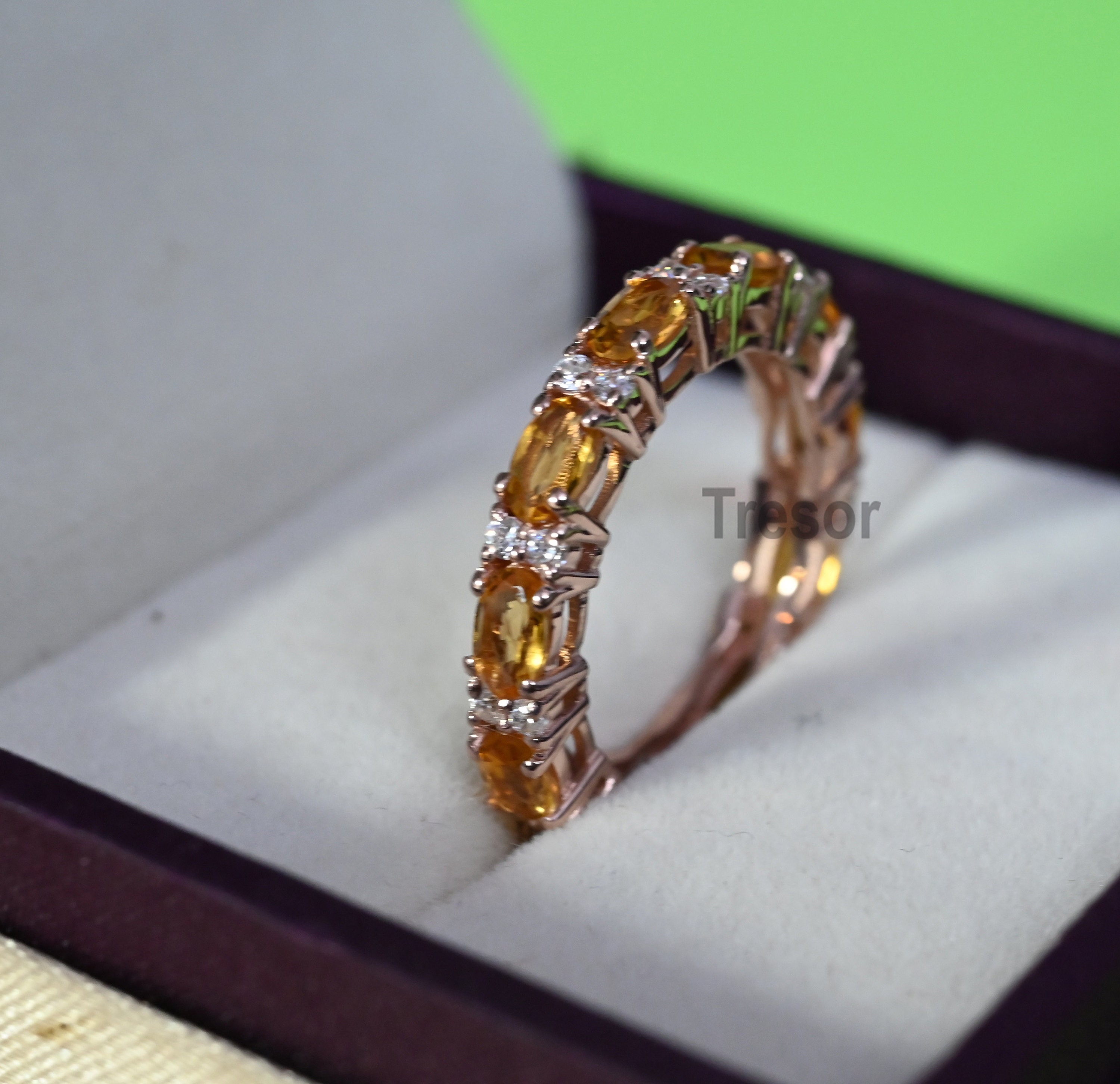 Vintage Citrine Wedding Band, Solid Gold Citrine Full Eternity Band ...