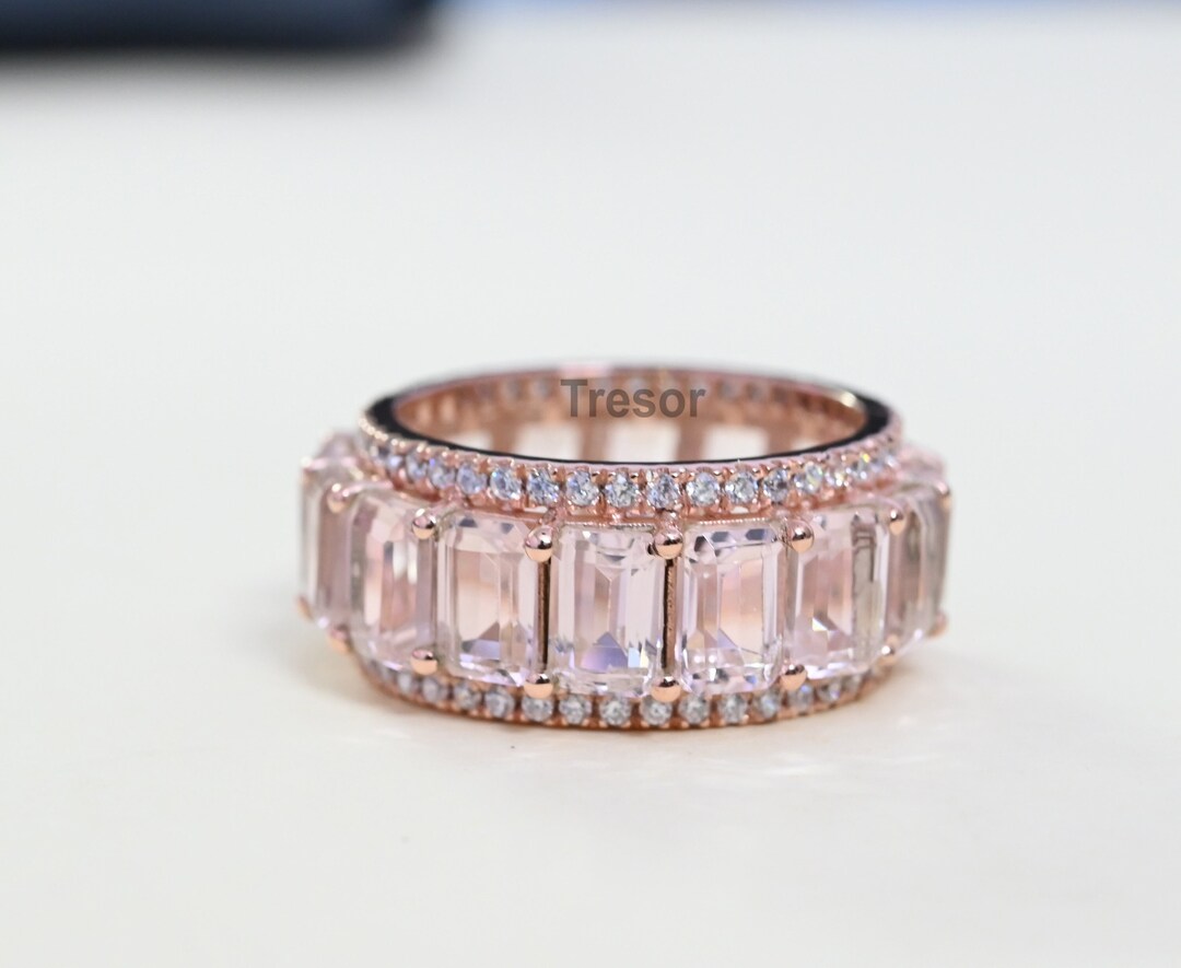 14K Vintage Morganite Band, 14K Solid Rose Gold Morganite Statement ...