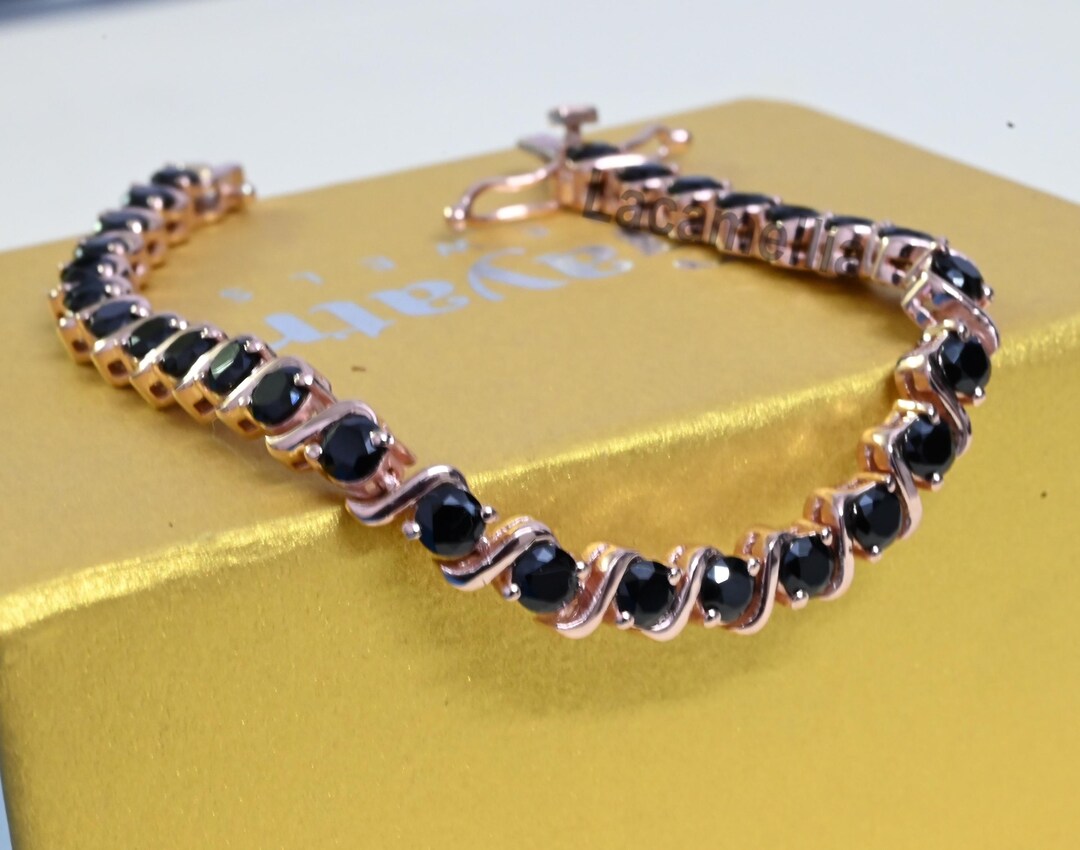 Natural Black Spinal Round Cut Tennis Bracelet , Unique Black Spinal ...